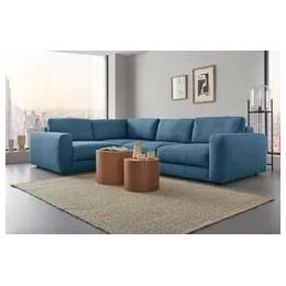 Ecksofa Home Affaire "Bloomfield, Breite 304cm, Mega Polsterecke mit viel Platz, L-Form", blau (tepestry), B:224cm H:84cm T:304cm, 100% Polyester, Sofas, Ecksofa, extra tiefe Sitzfl&auml;che, wahlweise mit Sitztiefenverstellung