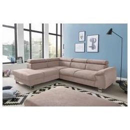 Ecksofa COTTA "Komaris L-Form, B: 249 cm", braun (mud), B:249cm H:72cm T:100cm, Microfaser PRIMABELLE (100% Polyester);Kunstleder SOFTLUX;Feinstruktur (100% Polyester);Kunstleder SOFTLUX/Struktur (100% Polyester);NaturLEDER, Sofas, Ecksofa, mit Kopfteilverstellung, optional Bettfunktion, Bettkasten & Licht