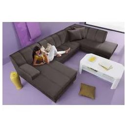 Wohnlandschaft Home Affaire "Anzio, modern und gem&uuml;tlich, niedrige Armlehne, U-Form", braun (dunkelbraun), B:297cm H:75cm T:82cm, Primabelle-Microfaser aus 100% Polyester;SOFTLUX-Kunstleder;Struktur-Bezug aus 90% Polyester und 10% Polyacryl;NaturLEDER, Rindsleder, Sofas, Wohnlandschaft, wahlweise mit Bettfunktion