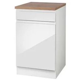 Unterschrank KOCHSTATION "KS-Virginia", wei&szlig; (wei&szlig; hochglanz, wotaneiche), B:50cm H:85cm T:60cm, Holzwerkstoff, MDF, Schr&auml;nke, K&uuml;chenunterschrank Unterschrank, 50 cm breit