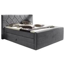 Boxspringbett Home Affaire "Atlanta", grau (anthrazit), B:180cm L:221cm, Kunststoff, Massivholz, Stoff, Komplettbetten, Boxspringbett, inklusive Topper und Bettkasten