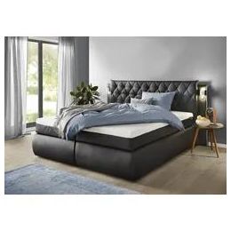 Boxspringbett Collection AB, schwarz (schwarz, wei&szlig;), B:225cm L:218cm, Holzwerkstoff, Spanplatte, Komplettbetten, Boxspringbett, inklusive Bettkasten, LED-Beleuchtung und Topper