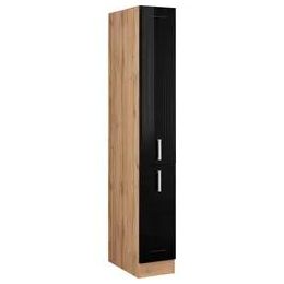 Apothekerschrank KOCHSTATION "KS-Tinnum", schwarz, B:30cm H:200cm T:60cm, Holzwerkstoff, Schr&auml;nke, Apothekerschrank, 30 cm breit, 200 cm hoch, Metallgriffe, MDF Fronten, Ausz&uuml;ge