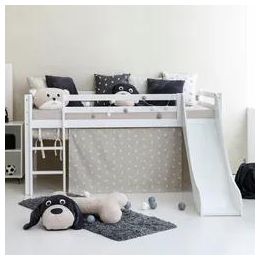 Hochbett Hoppekids "&laquo;Pets Silbergrau&raquo;", wei&szlig; (wei&szlig;, silber cloud grau, wei&szlig;, wei&szlig;), B:101cm H:9cm L:208cm, Bett: 100% Massivholz, Nordische Kiefer;Rutsche: MDF;Vorhang: 100% Baumwolle;Matratze: PU-Schaum;Matratzenbezug: 100% Baumwolle, Hochbetten, Hochbett, Rutsche & Vorhang Grau und viel Auswahl