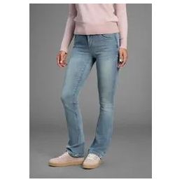 Bootcut-Jeans Arizona "Ultra-Stretch", Damen, Gr. 34, N-Gr, blau (blau used), Denim/Jeans, Obermaterial: 74% Baumwolle, 24% Polyester, 2% Elasthan, Basic, extraeng lang, Jeans, normale Passform, Baby-Bootcut, Used-Look-Waschung, Topseller