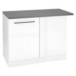 Eckunterschrank KOCHSTATION "KS-Tulsa", wei&szlig; (wei&szlig; hochglanz), B:110cm H:85cm T:60cm, Schr&auml;nke, Eckunterschrank, 110 cm breit, 1 T&uuml;r, schwarzer Metallgriff, hochwertige MDF Front
