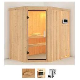 Sauna Karibu "Swantje", beige (naturbelassen), Bio-Kombiofen, externe Steuerung, 3,6 kW, Saunen, Ofen 3,6 kW Bio-Ofen externe Strg. easy