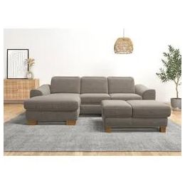 Ecksofa Home Affaire "Dundee L-Form", grau (taupe), B:264cm H:86cm T:170cm, Flachgewebe (100% Polyester), Sofas, Ecksofa, wahlweise mit Kopfteilverstellung und zus&auml;tzlich mit Bettfunktion