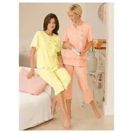 Schlafanzug Comtessa, Damen, Gr. 44/46, bunt (apricot, gelb), 100% Baumwolle, Homewear-Sets Schlafanzug