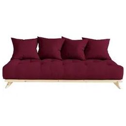 Daybett KARUP DESIGN "Senza, Sofa, mit Futonmatratze, minimalistisch, massives Kiefernholz", rot (bordeaux, klarlackiert), B:200cm H:85cm L:90cm, Daybetten, Handgefertigt, skandinavisches Design, vielseitig, schlichter Stil