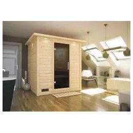 Sauna Karibu "Menja", beige (naturbelassen), Saunaofen, integrierte Steuerung, 9 kW, Saunen, Ofen 9 kW integr. Strg