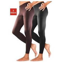 Leggings Vivance ACTIVE, Damen, Gr. 36/38, N-Gr, braun (braun, schwarz), Single Jersey, Obermaterial: 95% Baumwolle, 5% Elasthan, unifarben, Basic, Basic lang, Hosen Leggings, mit Gummibund, Loungewear, Topseller