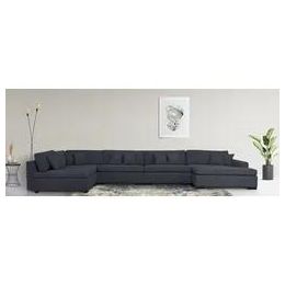 Wohnlandschaft Home Affaire "Skara U-Form", blau (graublau), B:390cm H:86cm T:190cm, 100% Polyester, Sofas, Wohnlandschaft, Lounge-Sofa mit Federkernpolsterung, in vielen Bezugsvarianten