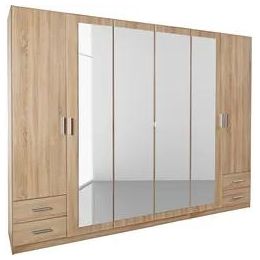 Dreht&uuml;renschrank Rauch "Dreht&uuml;renschrank Schrank Garderobe W&auml;scheschrank Schlafzimmer FLEXX", braun (struktureichefarben hell), B:270cm H:210cm T:54cm, Holzwerkstoff, Schr&auml;nke, Dreht&uuml;renschrank, mit 4 Schubk&auml;sten