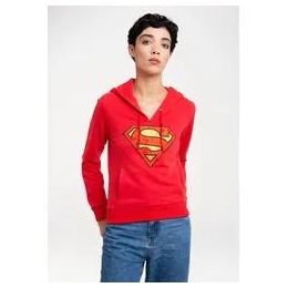 Kapuzensweatshirt logoshirt "DC Comics - Superman", Damen, Gr. L, rot, 70% Baumwolle, 30% Polyester, unifarben, normal, ohne Ausschnitt, Sweatshirts, mit lizenziertem Print