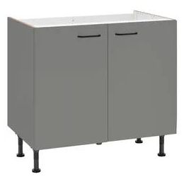 Sp&uuml;lenschrank Optifit "Elga", grau (basaltgrau, basaltgrau), B:90cm H:87cm T:58,4cm, Holzwerkstoff, Schr&auml;nke, Sp&uuml;lenschrank, mit Soft-Close-Funktion, h&ouml;henverstellbaren F&uuml;&szlig;en, Breite 90 cm