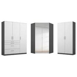 Schrank-Set Rauch "Kleiderschrank Schrank Garderobe Garderobenschrank Eckschrank HOMBURG", wei&szlig; (graumetallic, hochglanz wei&szlig;), B:253cm H:197cm T:208cm, Holzwerkstoff, Kastenm&ouml;bel-Sets, viel Stauraum, oberer Schubkasten mit Einteilung MADE IN GERMANY