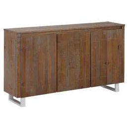 Sideboard OTTO HOME "Lagos", braun (braun, geb&uuml;rstet), B:140cm H:80cm T:35cm, Massivholz, Sideboards, Sideboard, Kommode aus massivem Kiefernholz, mit wei&szlig; lackiertem Beingestell