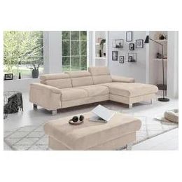 Ecksofa COTTA "Komaris L-Form, B: 244 cm", beige, B:244cm H:72cm T:166cm, Microfaser PRIMABELLE (100% Polyester);Kunstleder SOFTLUX(100%Polyurethan);Feinstruktur (100% Polyester);Kunstleder SOFTLUX/Struktur (100%Polyurethan, 90%Polyester, 10% Polyacryl), Sofas, Ecksofa, mit Kopfteilverstellung, optional Bettfunktion, Bettkasten & Licht, Topseller