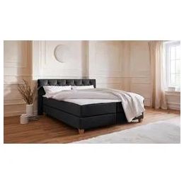 Boxspringbett Home Affaire "Harmones", grau (anthrazit), B:203cm L:210cm, Struktur (100% Polyester), Komplettbetten, Boxspringbett, in 3 Breiten, H&auml;rtegrad auch im Mix mit je 1 Matratze in H2 und H3