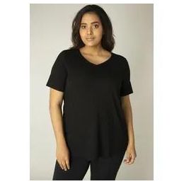 T-Shirt Base Level Curvy "Alba", Damen, Gr. 54 (56), schwarz, Single Jersey, Obermaterial: 94% Viskose, 6% Elasthan, unifarben, figurumspielend h&uuml;ftlang, V-Ausschnitt, abgesteppt, Shirts T-Shirt, mit V-Ausschnitt