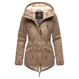 Winterjacke Marikoo "Manolya", Damen, Gr. S (36), grau (taupe), Oberstoff: 100% Baumwolle; Futter: 100% Polyester; Wattierung: 100% Polyester; &Auml;rmelfutter: 100% Polyester, figurbetont Po-bedeckend, hoch geschlossener Ausschnitt, &Auml;rmel ohne &Auml;rmelschlitz Rippstrickb&uuml;ndchen mit Druckknopf, Jacken Winterjacke, stylischer Kurzmantel mit weichem Teddyfell-Futter