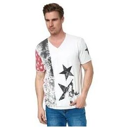 T-Shirt Rusty Neal, Herren, Gr. XL, wei&szlig;, 100% Baumwolle, bedruckt, normal, V-Ausschnitt, Shirts T-Shirt, mit V-Neck