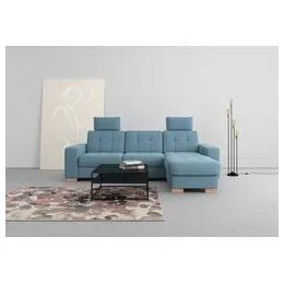 Sit & More Ecksofa SIT & MORE "Quincy L-Form", blau (hellblau), B:252cm H:82cm T:161cm, Sofas, Ecksofa, wahlweise mit Bettfunktion und Bettkasten