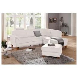 Ecksofa Home Affaire "Alta L-Form", beige (linen), B:250cm H:89cm T:201cm, Struktur ( 100% Polyester);Struktur fein ( 100% Polyester);Luxus-Microfaser ALTARA NUBUCK (100% Polyester), Sofas, Ecksofa, mit Federkern und Kontrastnaht, F&uuml;&szlig;e Buche eichefarben