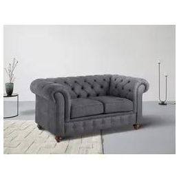Chesterfield-Sofa Home Affaire "Chesterfield 2-Sitzer B/T/H: 150/89/74 cm", grau (anthrazit), B:150cm H:74cm T:89cm, Struktur (100% Polyester), Sofas, mit hochwertiger Knopfheftung, auch in Leder