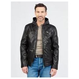 Lederjacke JCC "3102234", Herren, Gr. 54, schwarz, Obermaterial: 100% Lammleder; Innenfutter oben: 100% Polyester; Innenfutter unten: 100% Baumwolle; &Auml;rmelfutter: 100% Polyester; Kapuzeneinsatz: 55% Baumwolle, 45% Polyester; Wattierung: 100% Polyester, mit Knopf, Jacken