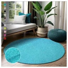 Hochflor-Teppich Sanat "LOCA", blau (aquablau), H:30mm &Oslash;:200cm, Kunstfaser, Teppiche, Wohnzimmer, Langflor, Shaggy, Schlafzimmer