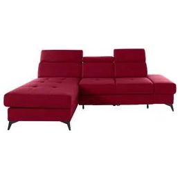 Ecksofa Home Affaire "Cardiz L-Form", rot, B:246cm H:83cm T:173cm, Webstoff (100% Polyester);Luxus-Microfaser Paris (90% Polyester/10% Polyamid);Struktur fein (100% Polyester);Samtoptik (100% Polyester), Sofas, Ecksofa, inkl.Kopfteilverstellung und Federkern wahlweise mit Bettfunktion