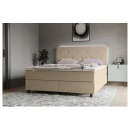 Boxspringbett Home Affaire "Alenika", wei&szlig; (ivory), B:141cm L:208cm, 100% Polyester, Komplettbetten, Boxspringbett, mit LED - Beleuchtung, mit Taschen-Federkernmatratze