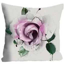 Dekokissen queence "&raquo;rosa Bl&uuml;te&laquo;", bunt (bunt, bedruckt), B:40cm L:40cm, Polyester, Dekokissen_Sitzkissen_Kissenh&uuml;llen, Kissenh&uuml;lle ohne F&uuml;llung, 1 St&uuml;ck
