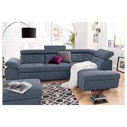 Ecksofa exxpo - SOFA FASHION "Spring, super bequem und komfortabel mit Armteil- und Kopfteilfunktion", blau (night sky), B:274cm H:81cm T:206cm, NaturLEDER (echtes Rindsleder) in Sitz und R&uuml;cken. Korpus in passendem Kunstleder SOFTLUX bezogen;Luxus-Microfaser (100% Polyester);Struktur ( 100% Polyester), Sofas, Ecksofa, wahlweise mit Bettfunktion und Bettkasten, L-Form