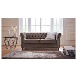 Chesterfield-Sofa Home Affaire "Reims", braun, B:180cm H:76cm T:88cm, Samtoptik (100% Polyester), Sofas, mit echter Chesterfield-Knopfheftung, hochwertige Verarbeitung