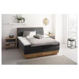 Boxspringbett OTTO HOME "JENNA in verschiedenen Farben und Breiten erh&auml;ltlich", grau (ferro), B:184cm L:216cm, Komplettbetten, Boxspringbett, LED-Beleuchtung, mit zertifizierten, recycelten Bezugsstoffen