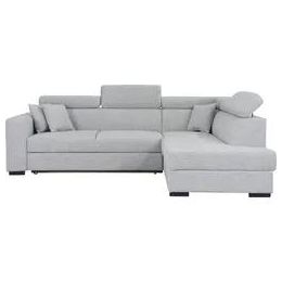 Ecksofa Home Affaire "Tulio L-Form", grau (hellgrau), B:267cm H:95cm T:198cm, Struktur fein (100% Polyester);Struktur (100% Polyester);Samtstruktur (100% Polyester), Sofas, Ecksofa, wahlweise mit Bettfunktion und Bettkasten, incl. 3 Zierkissen