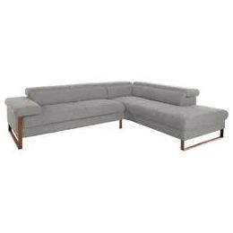 Ecksofa W.Schillig "finn, Designsofa mit tollem Sitzkomfort, bequem, L-Form", grau (steel s22), B:281cm H:71cm T:230cm, Flachgewebe S22 (100% Polyester);Stoff S37 (100% Polyester);Longlife Xtra-Leder Z59: Glattleder mit modischer Pr&auml;gung. Hautst&auml;rke 0, 9 - 1, 1 mm, Sofas, Ecksofa, German Design Award 2016, Fu&szlig;gestell Nussbaum natur, Breite 281 cm