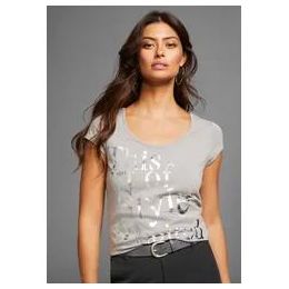 T-Shirt Laura Scott, Damen, Gr. 36, grau, Jersey, Obermaterial: 95% Baumwolle, 5% Elasthan, bedruckt, sehr figurbetont h&uuml;ftlang, Rundhals, abgesteppt, Shirts T-Shirt, sehr figurbetonte Passform, mit Rundhalsausschnitt