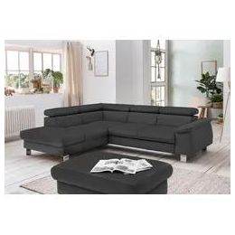 Ecksofa COTTA "Komaris L-Form, B: 249 cm", schwarz, B:249cm H:72cm T:100cm, Microfaser PRIMABELLE (100% Polyester);Kunstleder SOFTLUX;Feinstruktur (100% Polyester);Kunstleder SOFTLUX/Struktur (100% Polyester);NaturLEDER, Sofas, Ecksofa, mit Kopfteilverstellung, optional Bettfunktion, Bettkasten & Licht