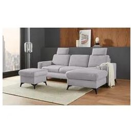 Ecksofa Home Affaire "Lolland L-Form", silber, B:250cm H:88cm T:162cm, Struktur impr&auml;gniert - feucht abwischbar (100% Polyester);Struktur Flausch (90% Polyester, 10% Polyamid);Luxus-Microfaser ALTARA NUBUCK (100% Polyester), Sofas, Ecksofa, Wahlweise mit Bettfunktion und Bettkasten, Federkern