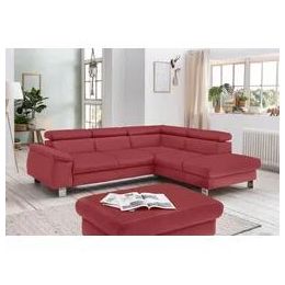 Ecksofa COTTA "Komaris L-Form, B: 249 cm", rot, B:249cm H:72cm, Microfaser PRIMABELLE (100% Polyester);Kunstleder SOFTLUX;Feinstruktur (100% Polyester);Kunstleder SOFTLUX/Struktur (100% Polyester);NaturLEDER, Sofas, Ecksofa, mit Kopfteilverstellung, optional Bettfunktion, Bettkasten & Licht
