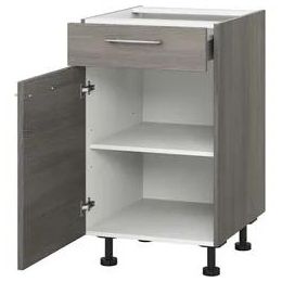 Unterschrank KOCHSTATION "KS-Trea US60", grau (eichefarben grau), B:60cm H:75cm T:56cm, Schr&auml;nke, Unterschrank, mit einem Auszug und einer T&uuml;r, Einlegeboden, Breite 60 cm, H&ouml;he 75 cm