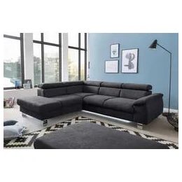 Ecksofa COTTA "Komaris L-Form, B: 249 cm", grau (lava), B:249cm H:72cm T:100cm, Microfaser PRIMABELLE (100% Polyester);Kunstleder SOFTLUX;Feinstruktur (100% Polyester);Kunstleder SOFTLUX/Struktur (100% Polyester);NaturLEDER, Sofas, Ecksofa, mit Kopfteilverstellung, optional Bettfunktion, Bettkasten & Licht