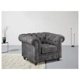 Sessel Home Affaire "Chesterfield B/T/H: 105/69/74 cm", grau (anthrazit), B:105cm H:74cm T:89cm, Luxus-Microfaser (94% Polyester, 5% Nylon, 1% Spandex);Luxus-Microfaser Snake (100% Polyester);Microfaser Antiklederoptik (100% Polyester);NaturLEDER (echtes italienisches Rindsleder), Sessel, Sessel, mit hochwertiger Knopfheftung, auch in Leder