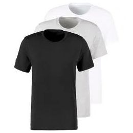 T-Shirt Bruno Banani, Herren, Gr. S, schwarz-wei&szlig; (schwarz, grau, meliert, wei&szlig;), Jersey, Obermaterial: 95% Baumwolle, 5% Elasthan, unifarben, Basic, bequem h&uuml;ftbedeckend, Rundhals, abgesteppte Kante, Shirts Multipacks Unterhemd, mit Rundhals-Ausschnitt