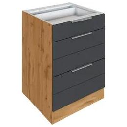 Auszugsunterschrank KOCHSTATION "KS-Luhe", grau (grau matt, wotaneichefarben), B:60cm H:82cm T:60cm, MDF, Schr&auml;nke, K&uuml;chenunterschrank, 60 cm breit, hochwertige MDF-Fronten mit waagerechter Lisene