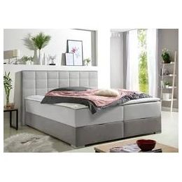 Boxspringbett Maintal, grau (hellgrau), L:210cm, Bezug Microfaser aus 100% Polyester, Komplettbetten, Boxspringbett, mit Bettkasten und Topper